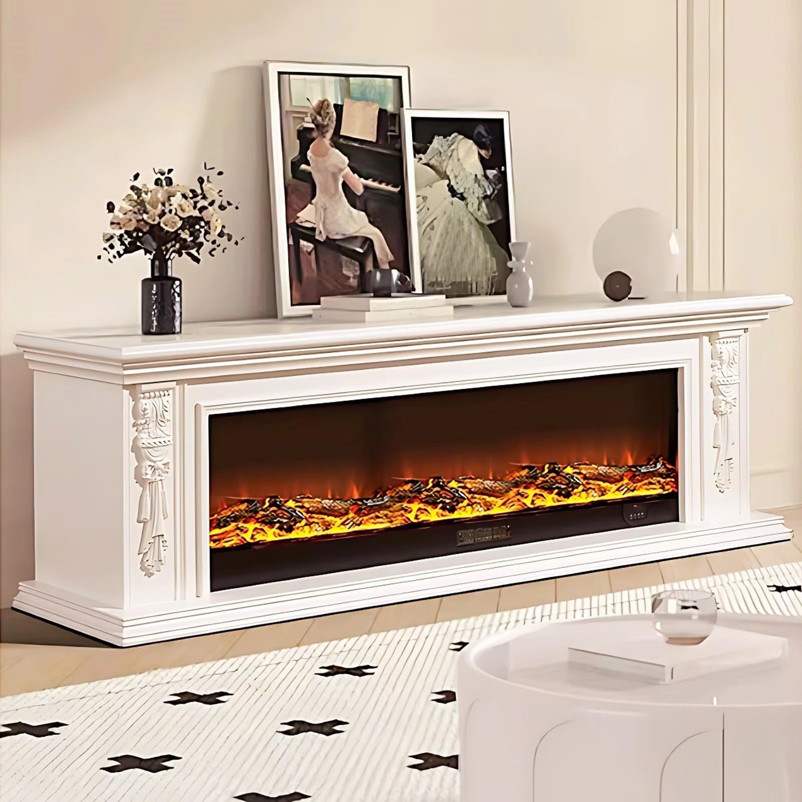 Aihm-Lon White Electric Fireplace Heater with Beautiful Inserts for Li ...