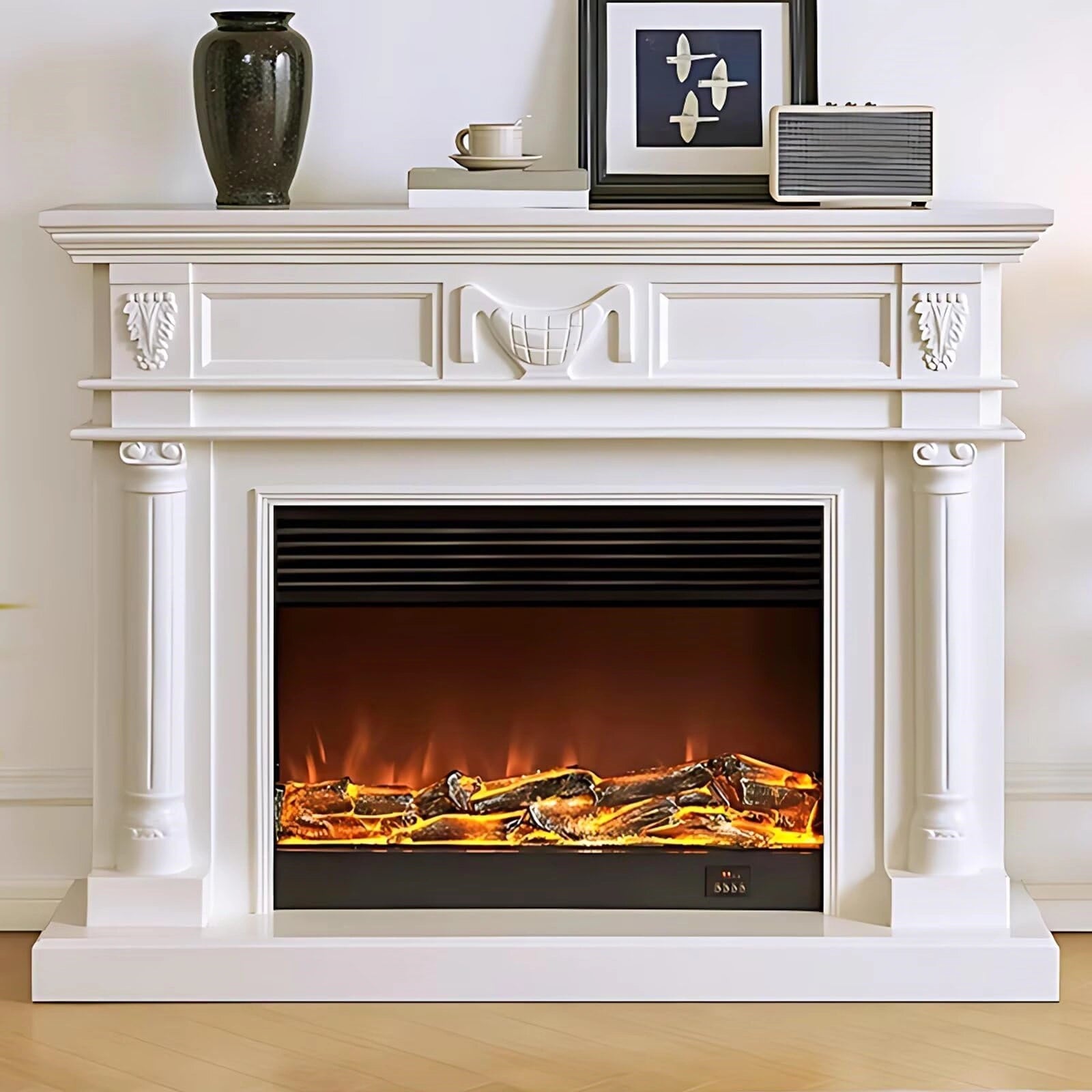 Aihm-Lon Modern White Electric Fireplace Heater with Realistic Flame 5 ...