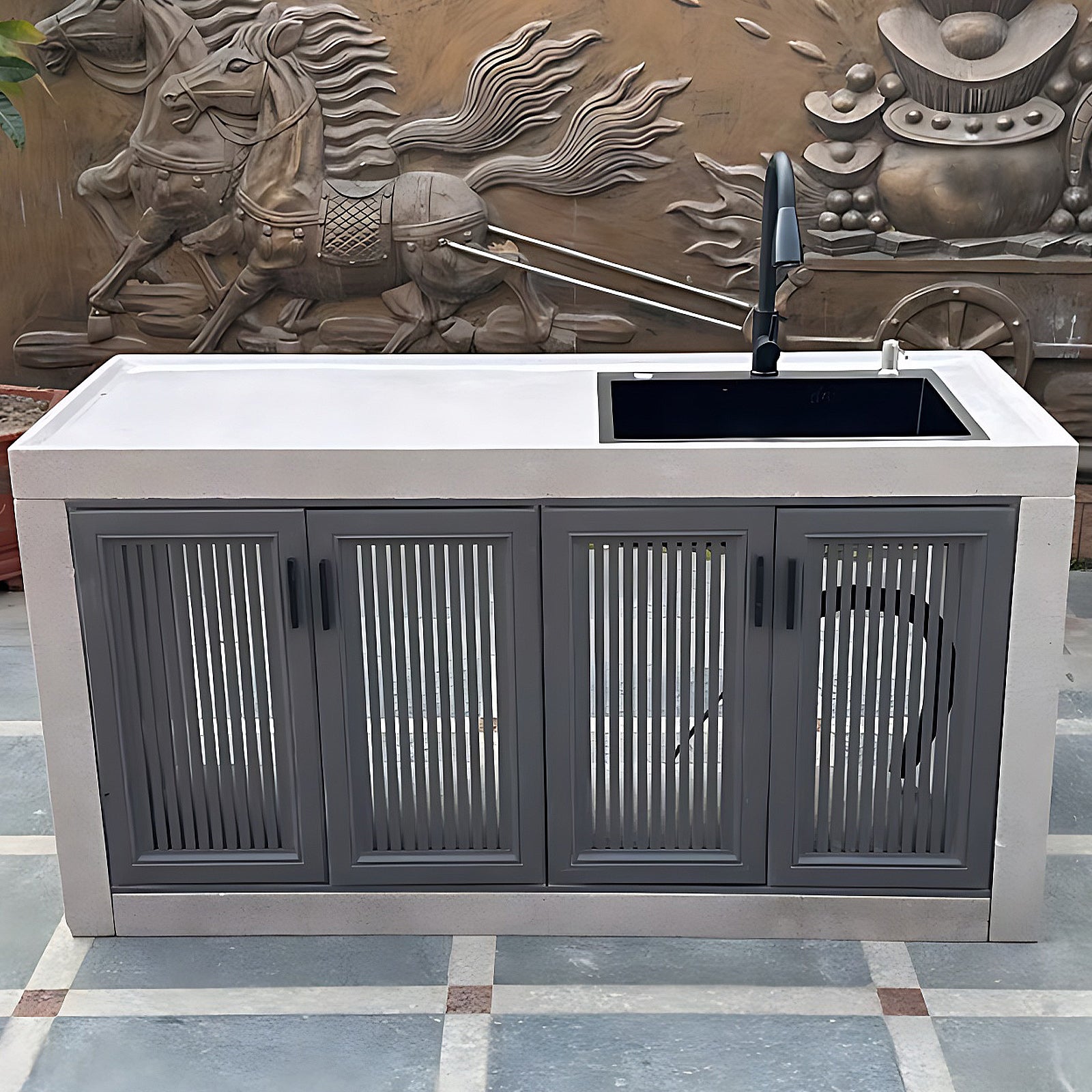 Aihm-Lon Aluminum Outdoor Kitchen Cabinet with Black Sink 43.31"-78.74 ...