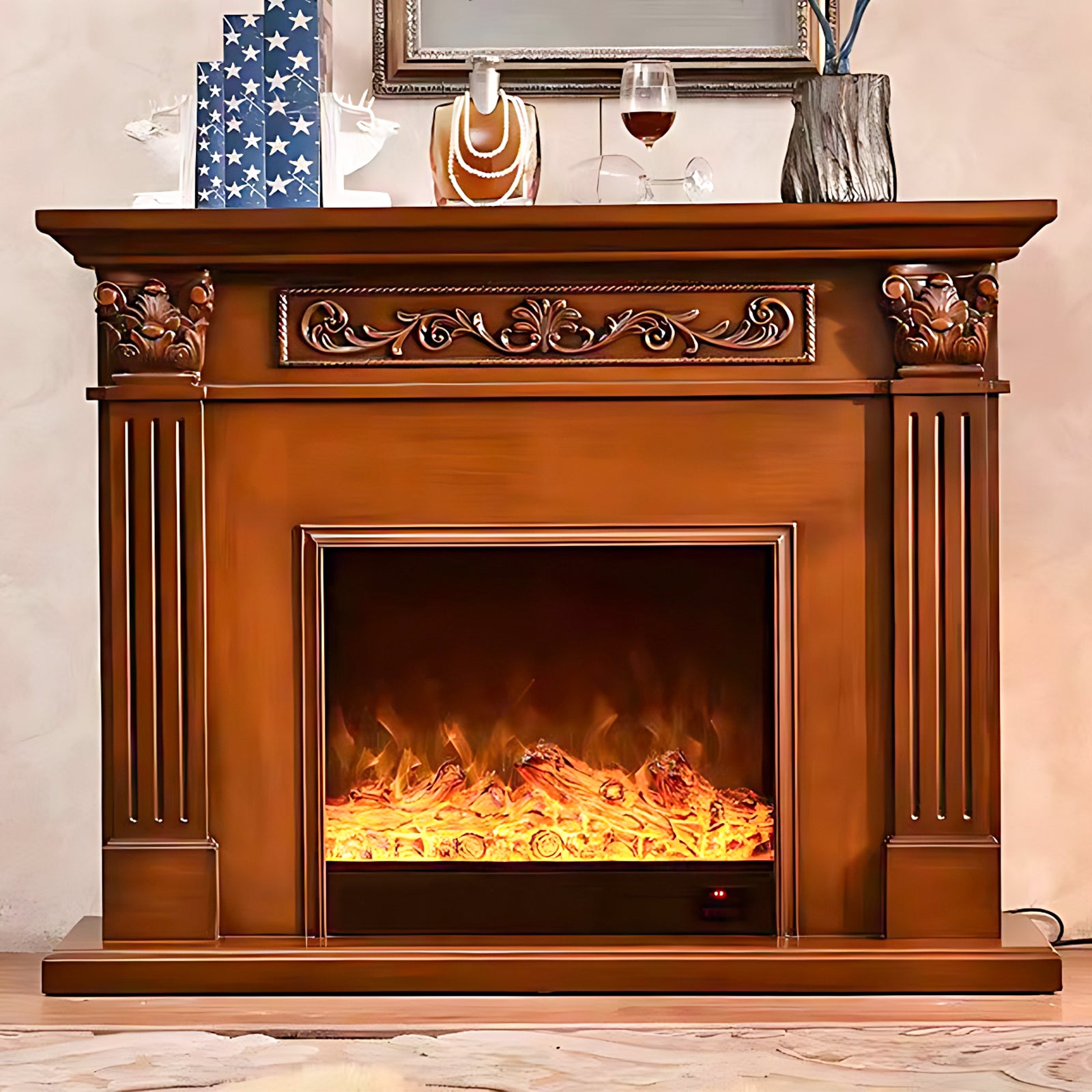 Aihm-Lon Retro Freestanding Electric Fireplaces with Realistic Flame 4 ...
