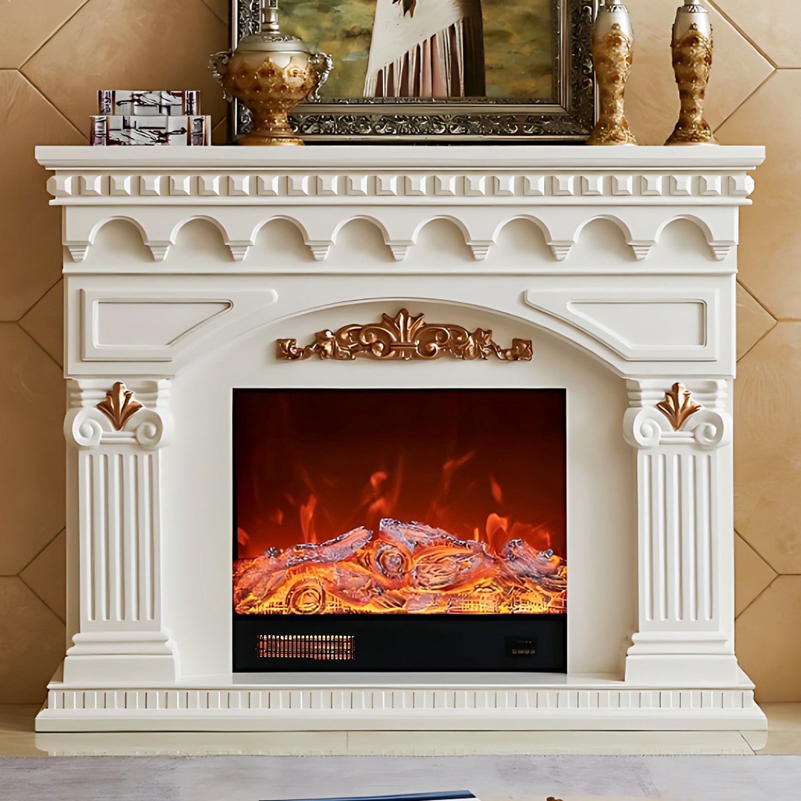 Aihm-Lon Modern Electric Fireplace Heater with Gold Design 59.05 ...