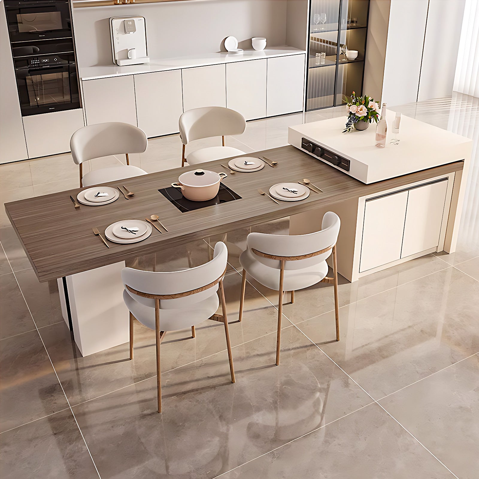 Aihm-Lon White Kitchen Island with Extendable Table 93.7"-101.57 ...