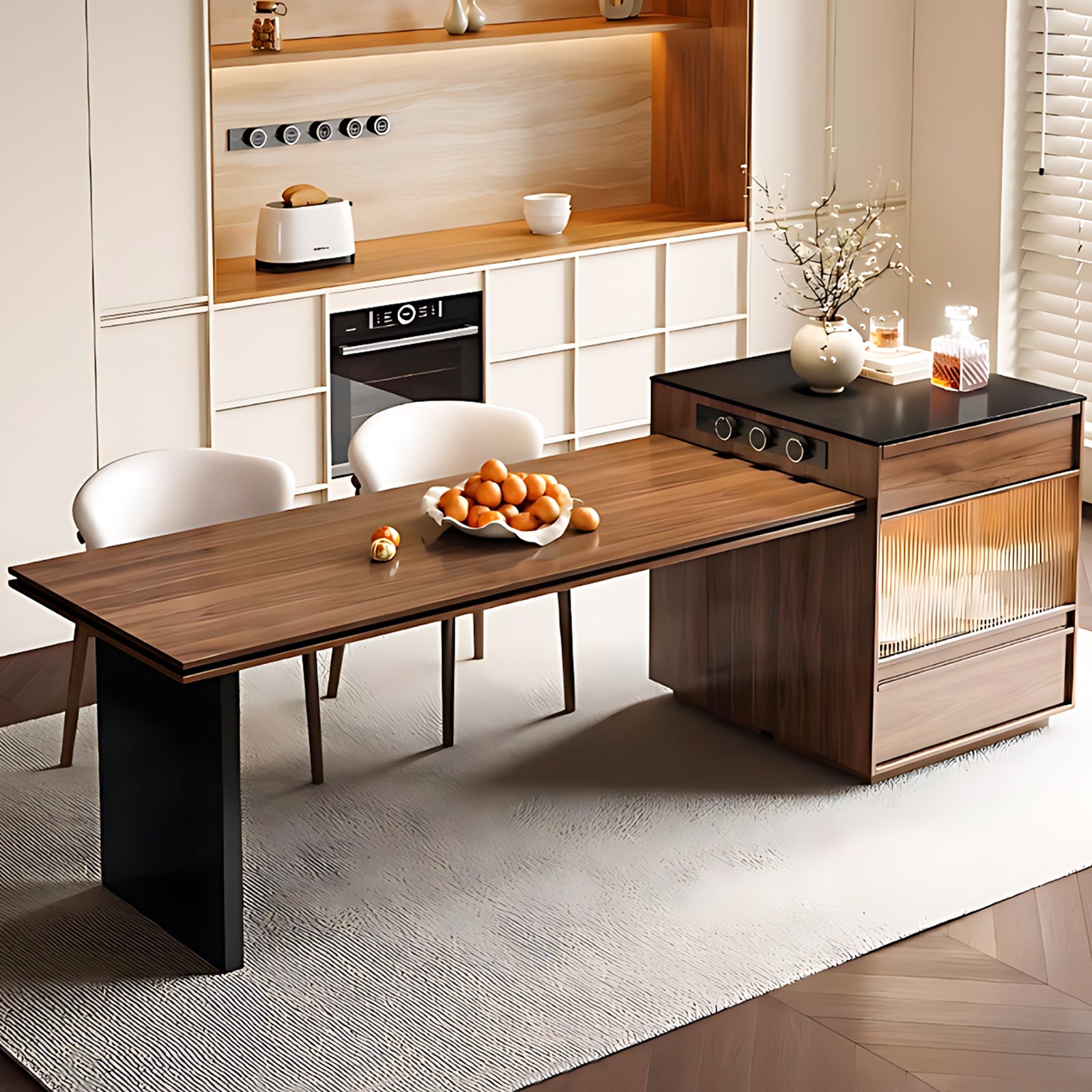 Aihm-Lon Kitchen Island with Extendable Table Cabinet 63.35"-81.10 ...