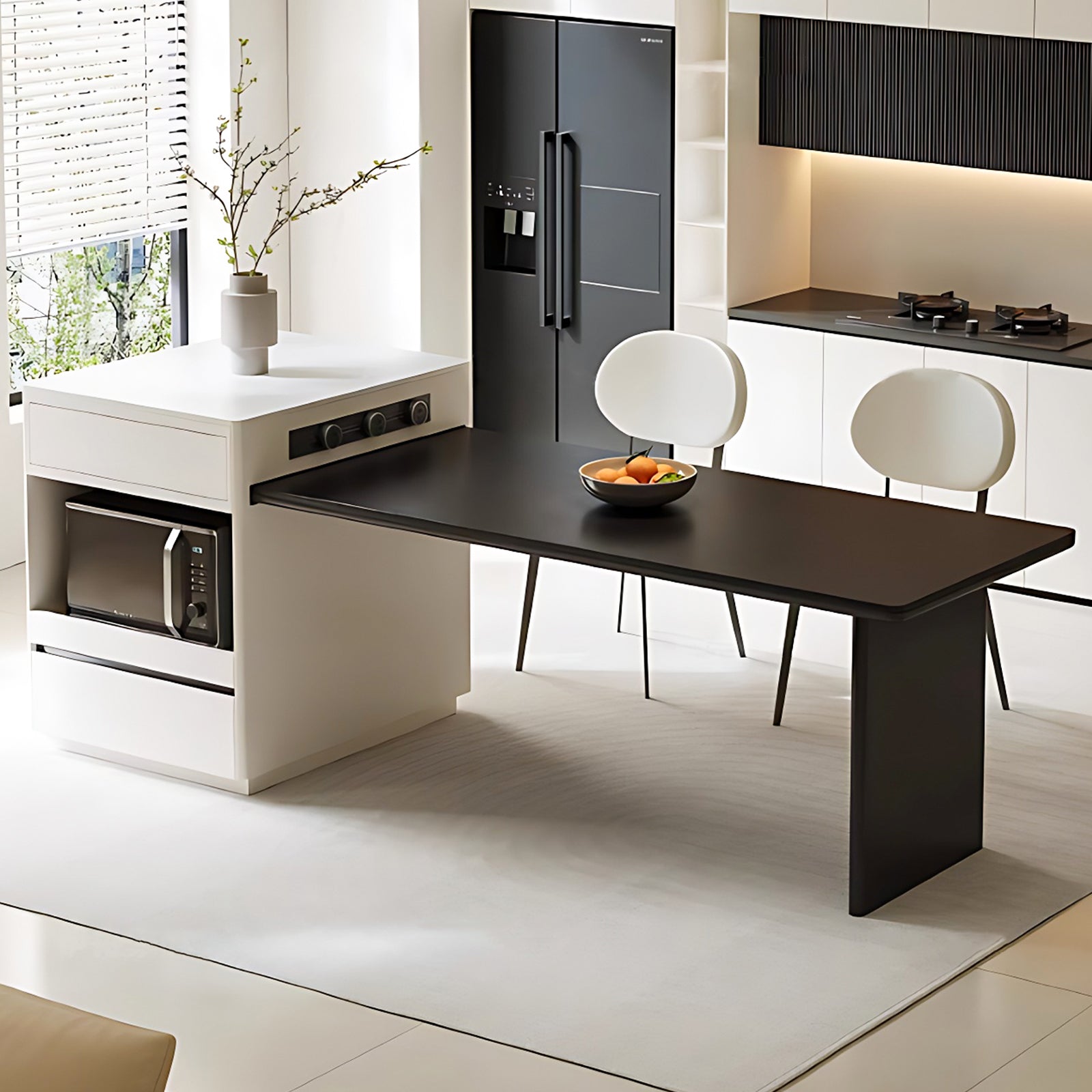 Aihm-Lon White Kitchen Island with Black Extendable Table 51.18"-78.74 ...