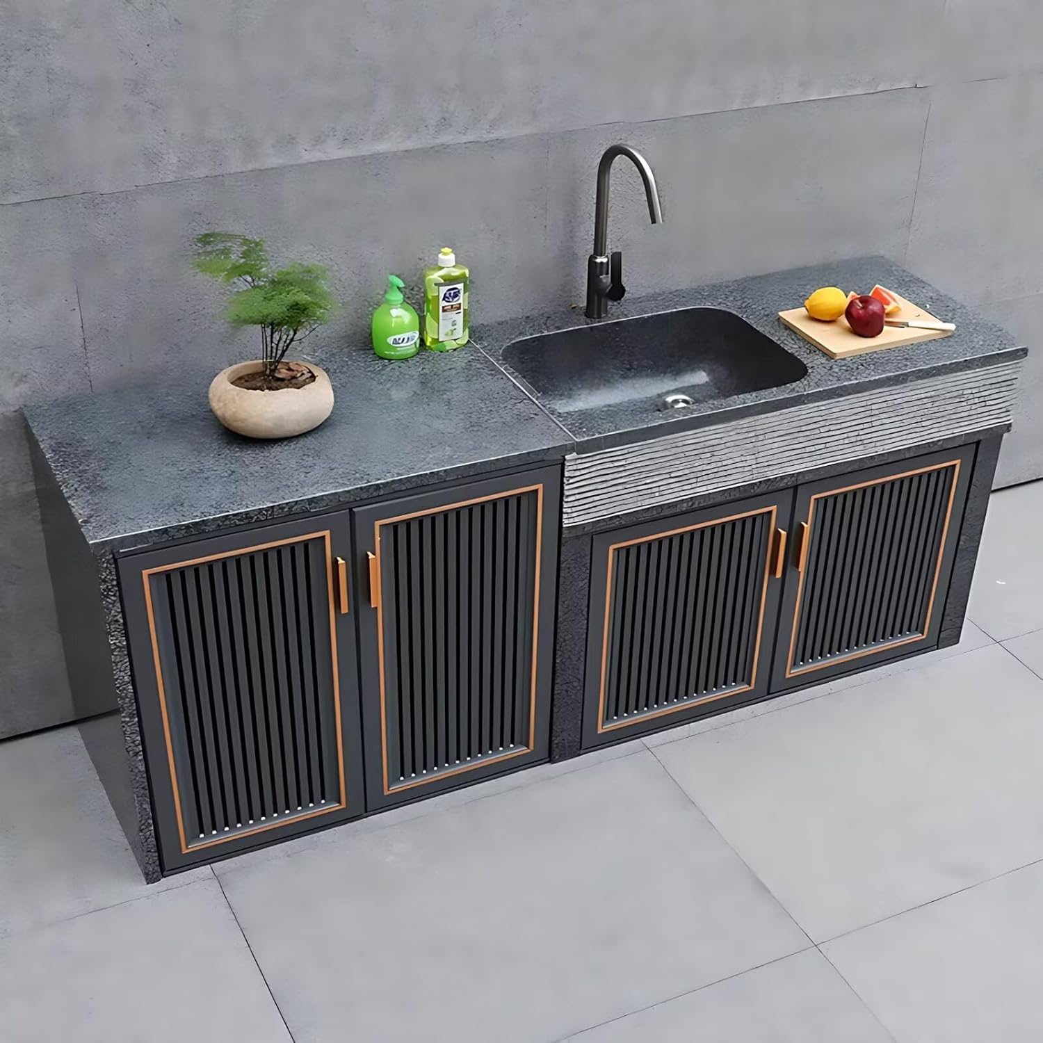 Waterproof Outdoor Kitchen Storage Cabinet with Doors and Shelves Rock ...