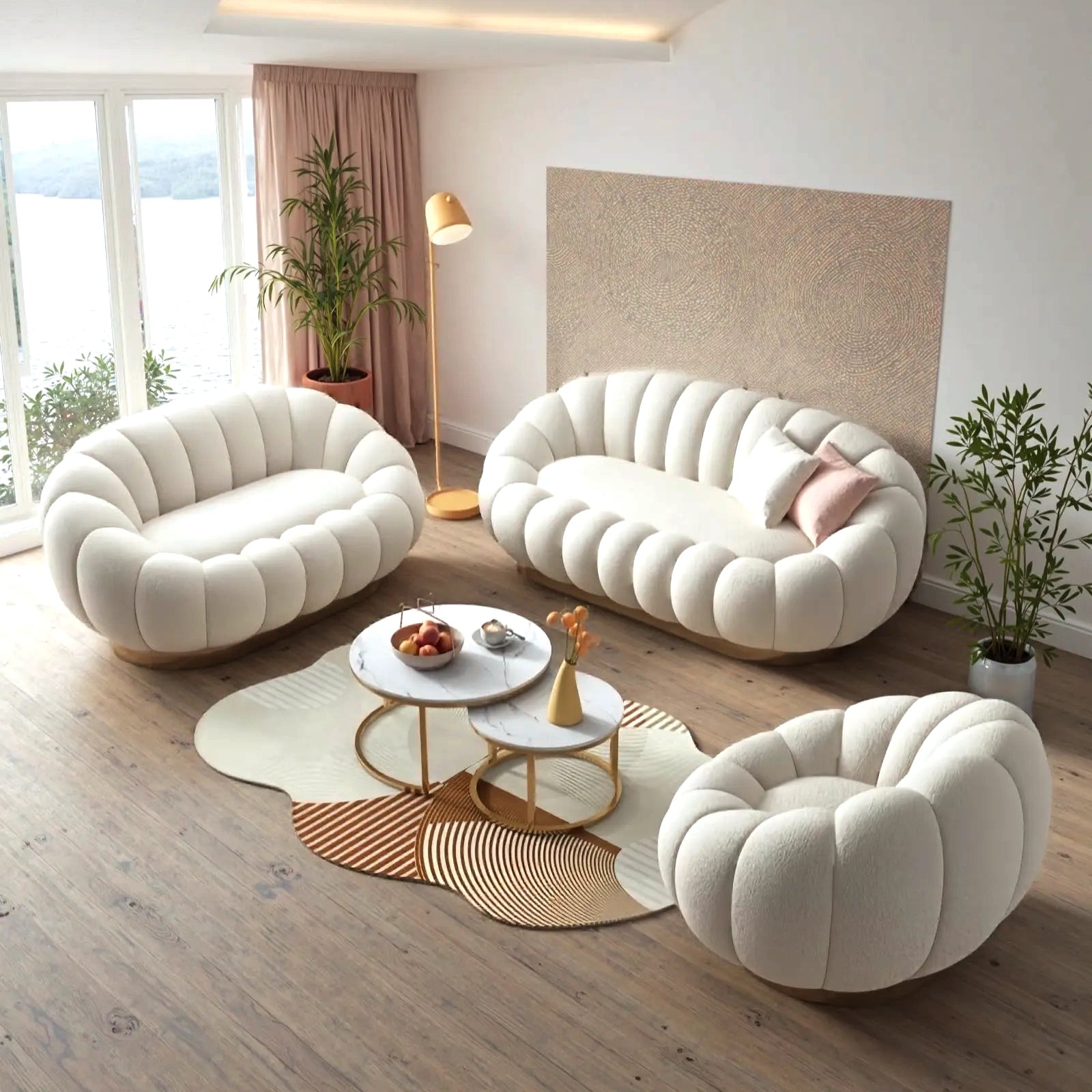 Aihm-Lon Commercial Grade Sofa Set with White Coffee Table and Stool 7 ...