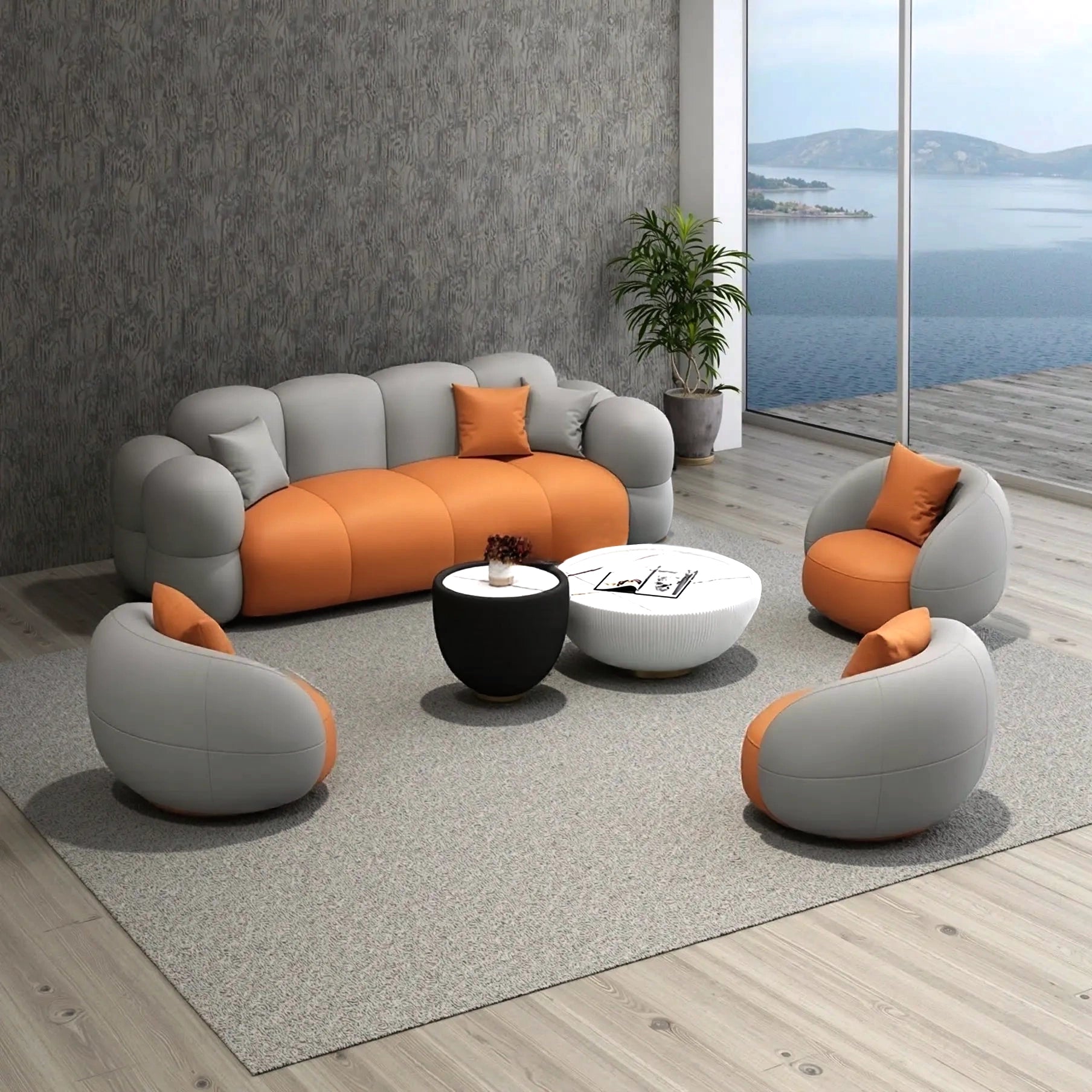 Aihm-Lon Commercial Use Grey Sofa Set with Stool and Coffee Tables for ...