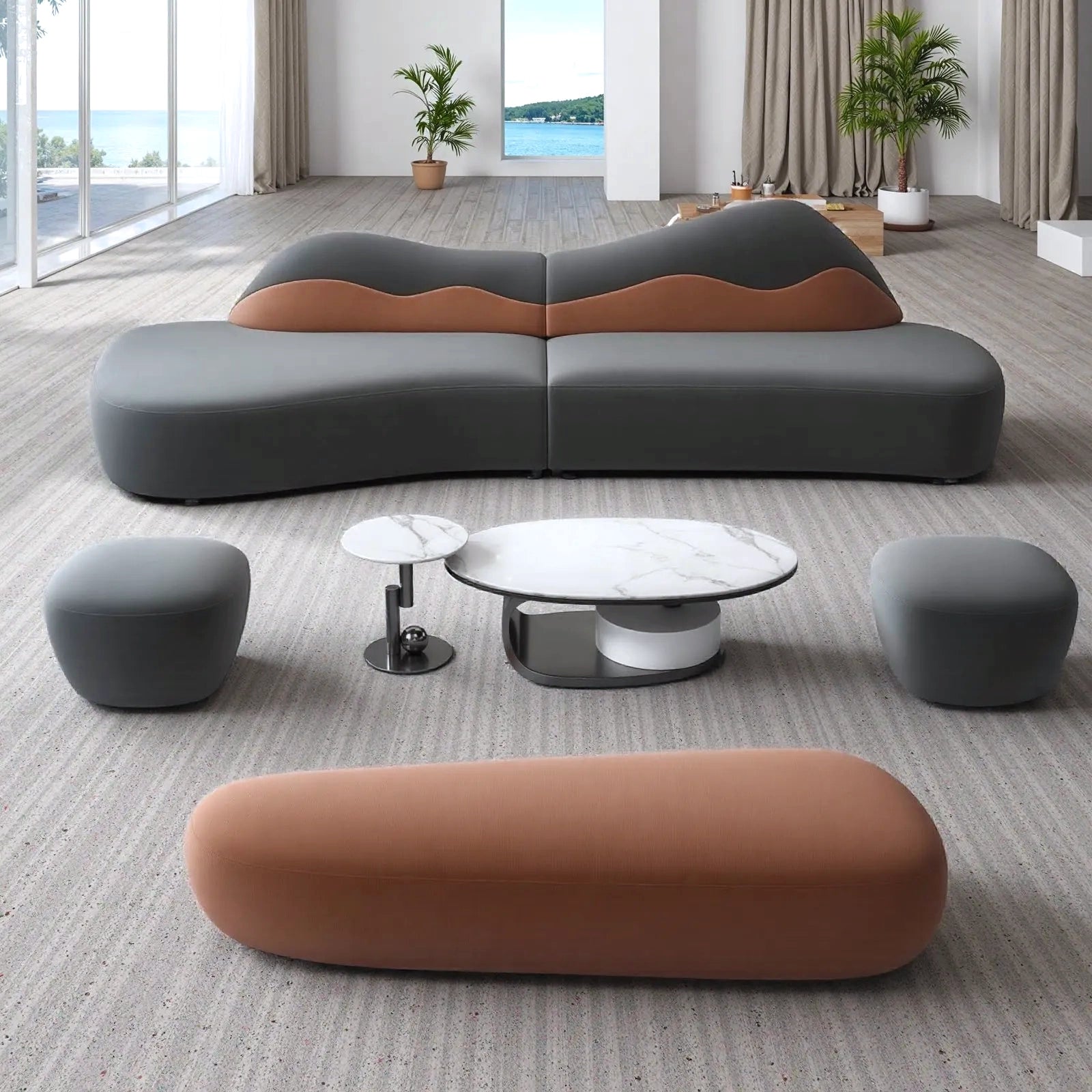 Aihm-Lon Commercial Grade Sofa Set with Stool and Coffee Tables 94"-14 ...